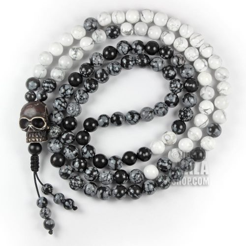 Skull Mala ~ with Howlite & Snowflake Obsidian ~ Prayer Beads