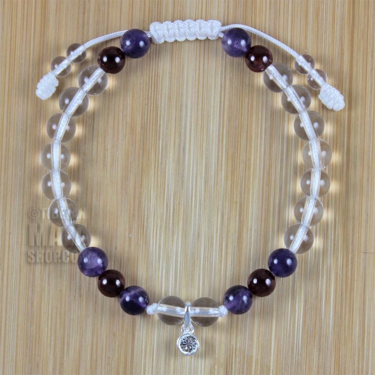 April Birthstone Bracelet with Quartz Crystal, Amethyst & Garnet