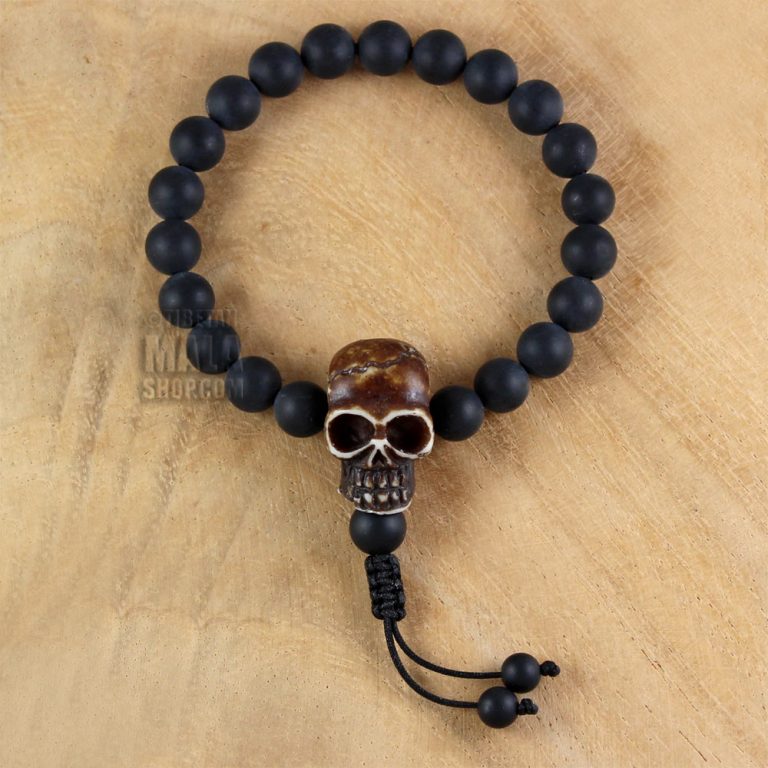 Black Skull Wrist Mala Beads - Tibetan Buddhist Wrist Mala