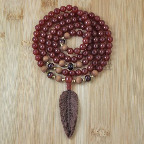 Carnelian Feather Mala - Buddhist Prayer Beads - Mala Beads