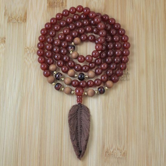 Carnelian Feather Mala - Buddhist Prayer Beads - Mala Beads
