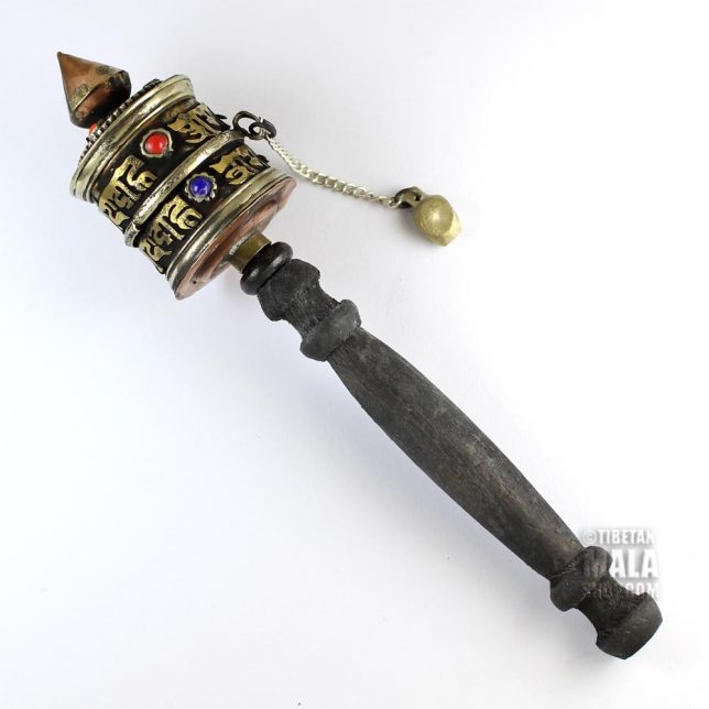 Prayer Wheel adorned with coral & lapis coloured stones