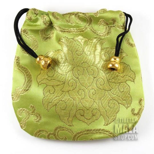 Green Lotus Mala Bag for storing Buddhist Prayer Beads ~ Mala Bag