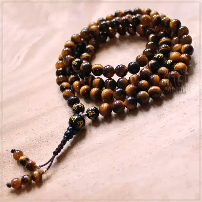 Mantra Mala, 108 Matte Onyx Mala with Carved Mantra Beads