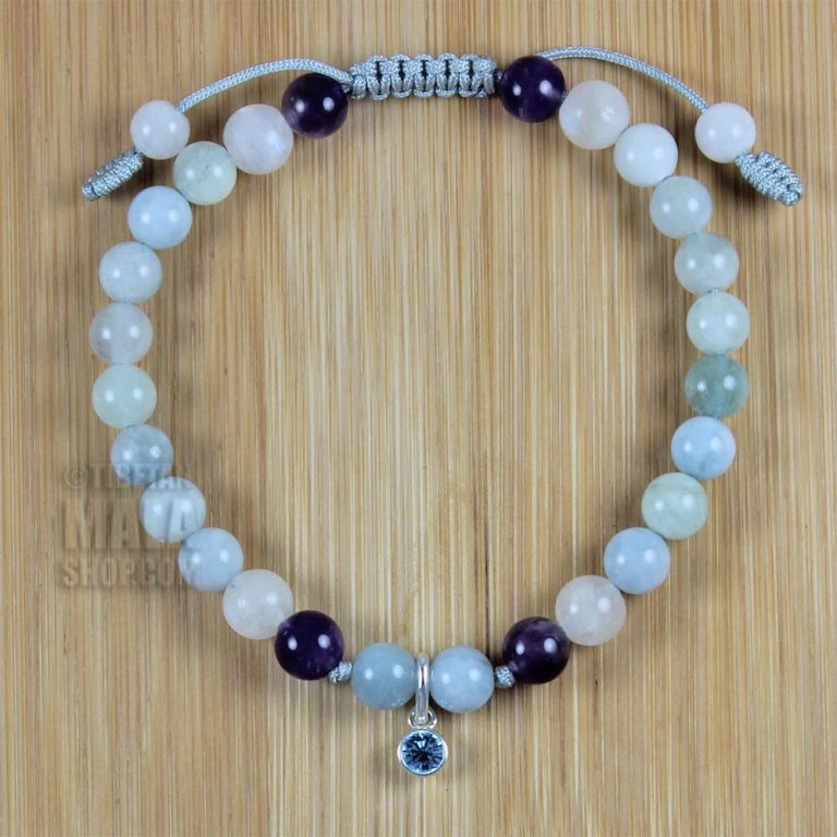 March Birthstone Bracelet with Aquamarine, Amethyst & Moonstone