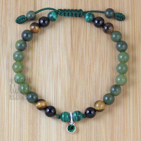 May Birthstone Bracelet: Malachite, Jade, Tigers Eye & Tourmaline