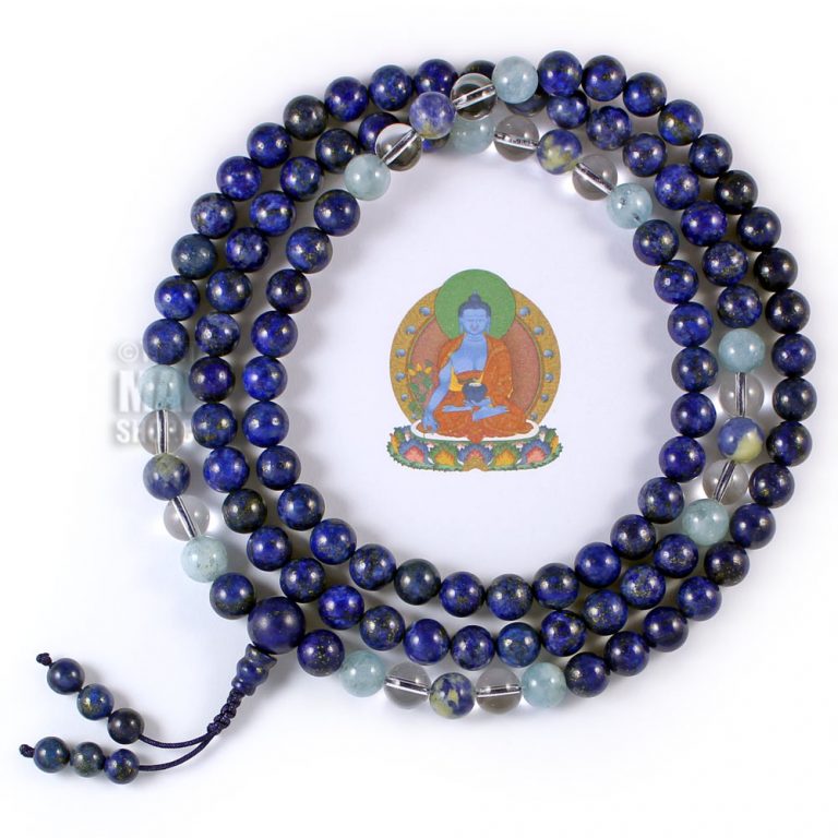 Medicine Buddha Mala with Lapis, Aquamarine, Quartz & Sodalite
