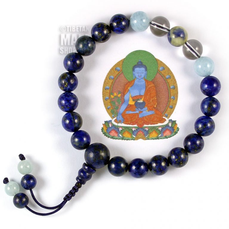Medicine Buddha Wrist Mala ~ Lapis, Aquamarine, Quartz Crystal, Sodalite