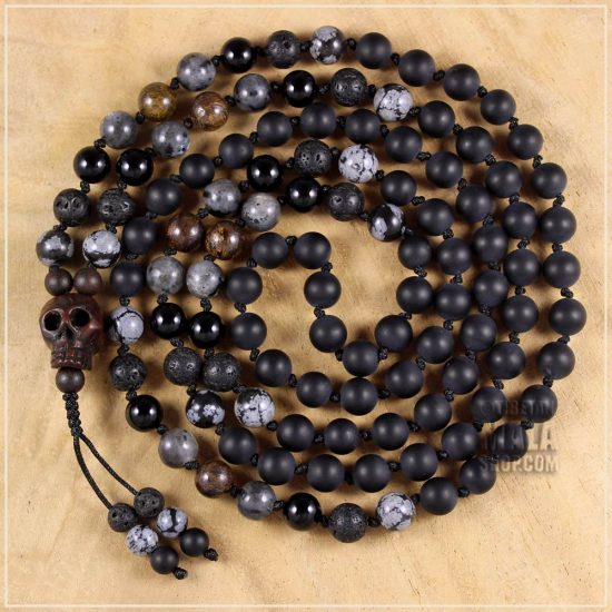 Skull Knotted Mala ~ with wooden Skull Guru Bead ~ Mala Bead