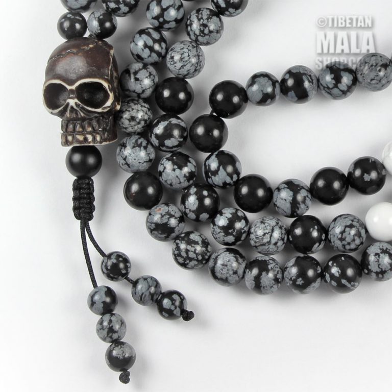 Skull Mala ~ with Howlite & Snowflake Obsidian ~ Prayer Beads