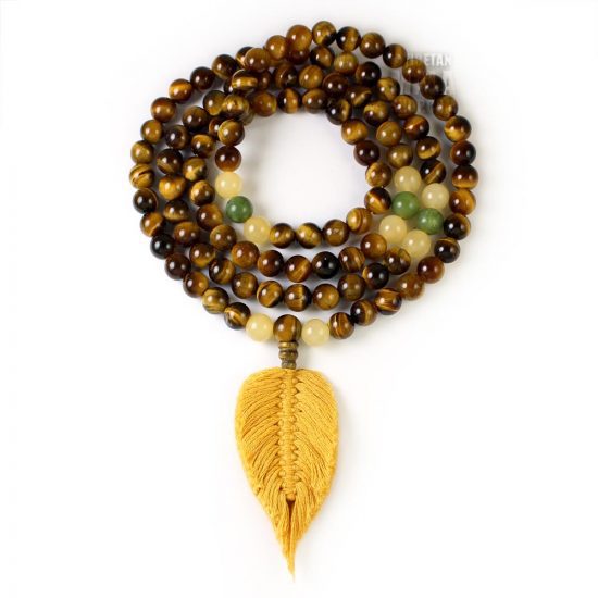 Tigers Eye Feather Mala - Buddhist Prayer Beads - Mala Beads
